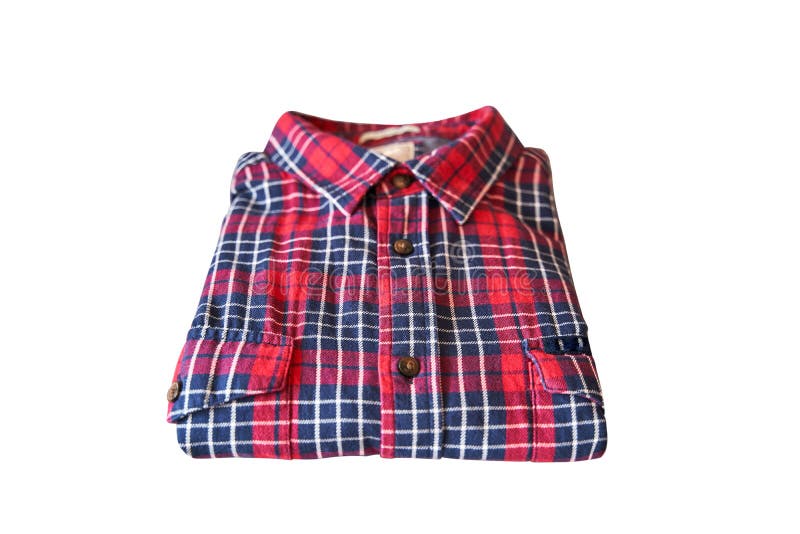 Red Checkered Flannel Shirt Folded on a White Isolated Background Stock ...