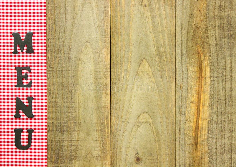 Red Checkered MENU Border on Rustic Wood Sign Stock Photo - Image of ...