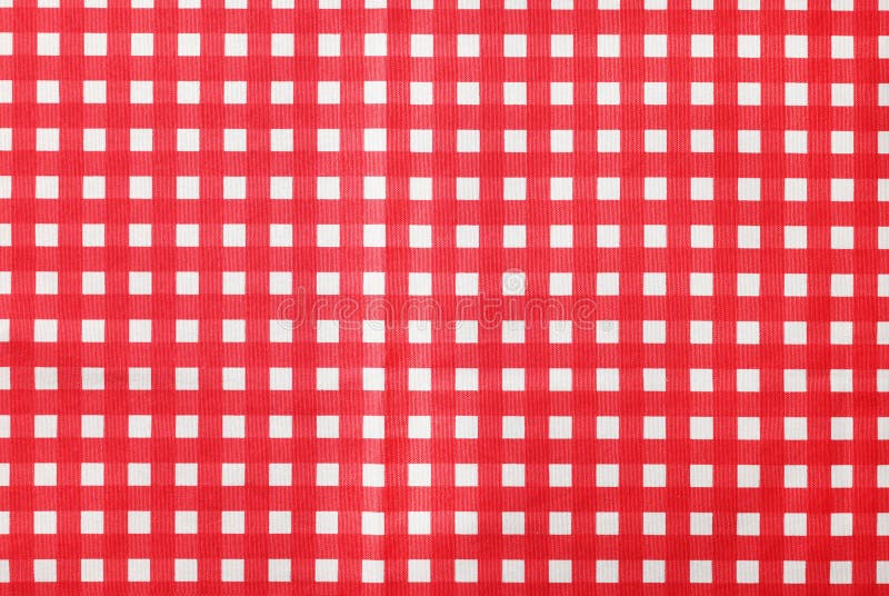 Red Checkered Tablecloth on White Marble Table, Top View. Space for ...