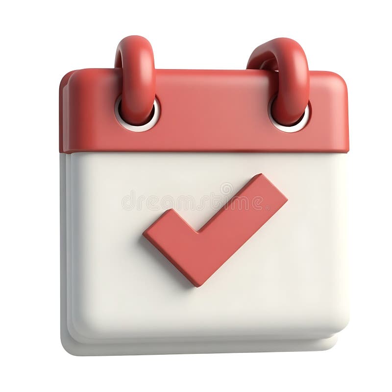 Red Checkmark Calendar Icon 3D Render White Background Stock ...