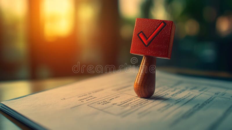 Red Checkmark Stamp on Document Signifies Approval Stock Illustration ...