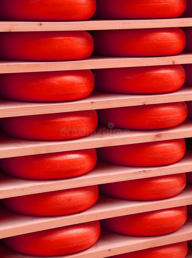 Red Cheese during Ripening on the Shelves of the Dairy Mountain Stock ...