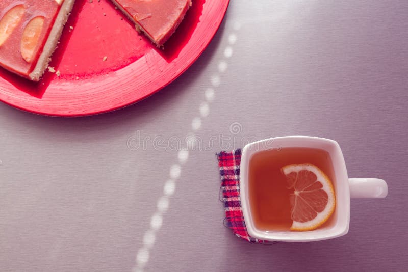 Red cheesecake and tea stock image. Image of delicious - 155143777