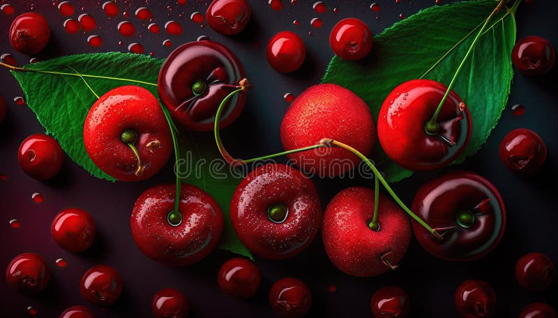 Red Cherries on a Black Background. Stock Illustration - Illustration ...