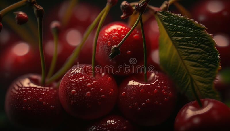Red Cherries on a Black Background. Stock Illustration - Illustration ...