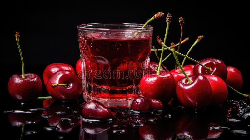 Red cherries on black stock illustration. Illustration of ctrast ...