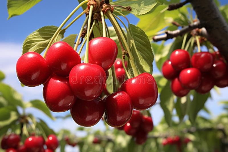 Red Cherries on a Branch of Cherry Tree in the Orchard - Ai Generated ...