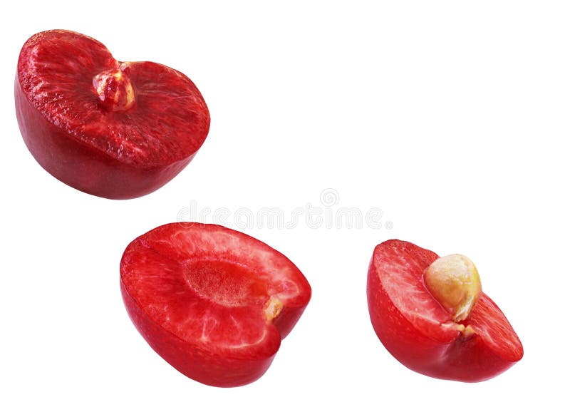 Red Cherries Explosion Isolated on White. Flying Sweet Cherry Berries ...