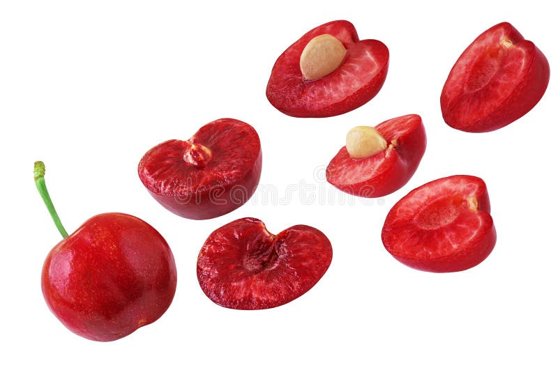 Red Cherries Explosion Isolated on White. Flying Sweet Cherry Berries ...