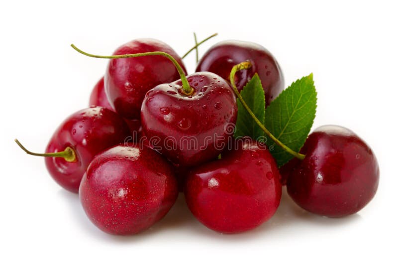 Red Cherries Isolated On White. Stock Image - Image of ripe, color ...