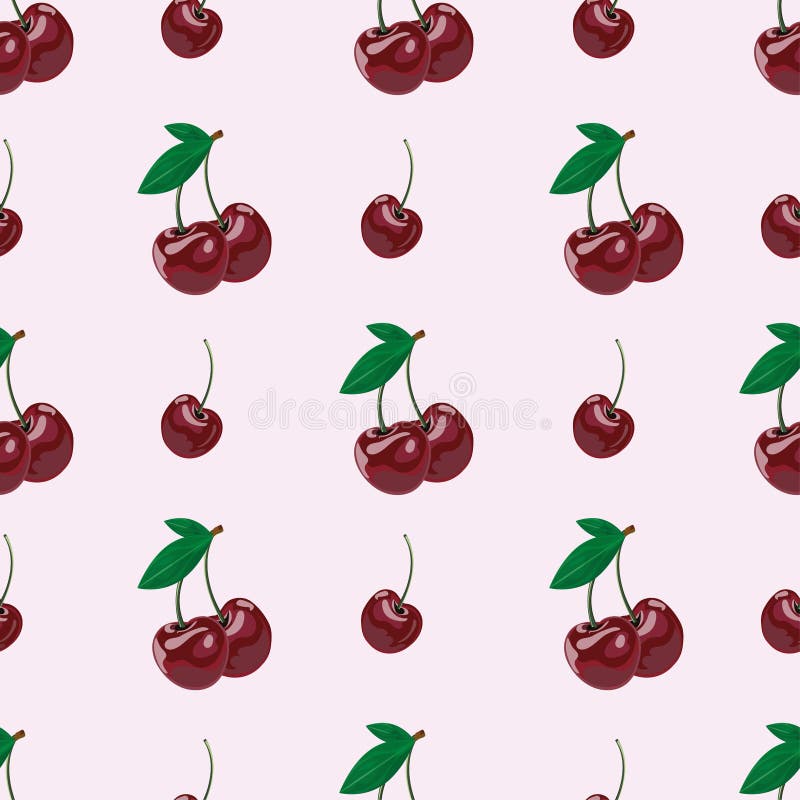 Red Cherries on a Light Pink Background Seamless Pattern Stock Vector ...