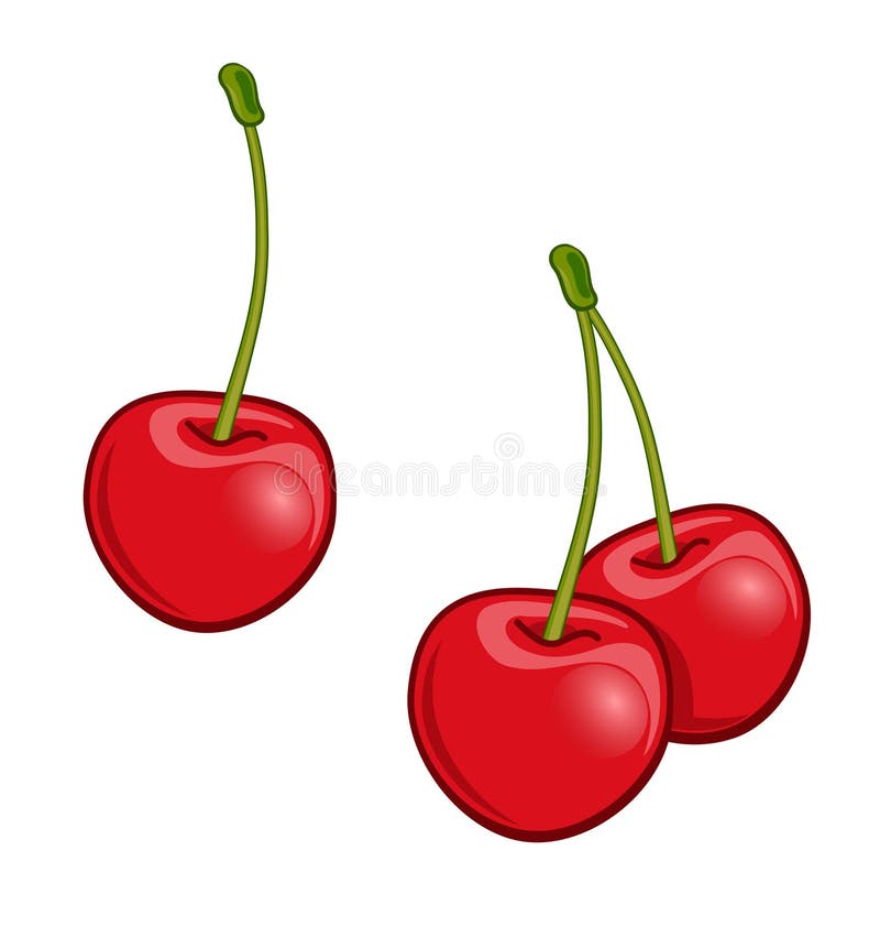 Red Cherries Single and Double Stock Vector - Illustration of cartoon ...