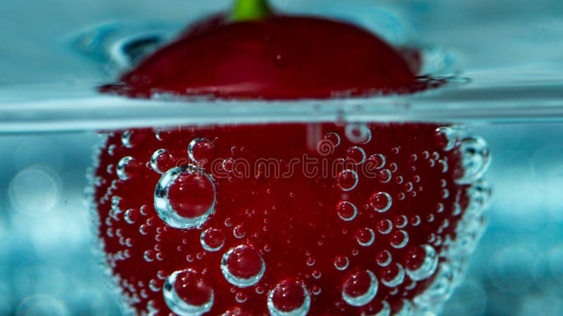 Red Cherry Berry with Gas Bubbles Stock Image - Image of detailed ...