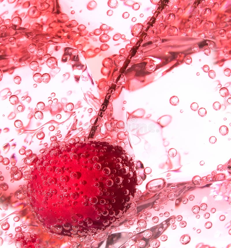 Red Cherry in a Carbonated Liquid with Bubbles Stock Image - Image of ...