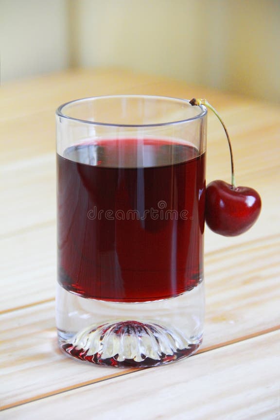 Red Cherry Drink in a Glass and Cherry Fruit Stock Photo - Image of ...