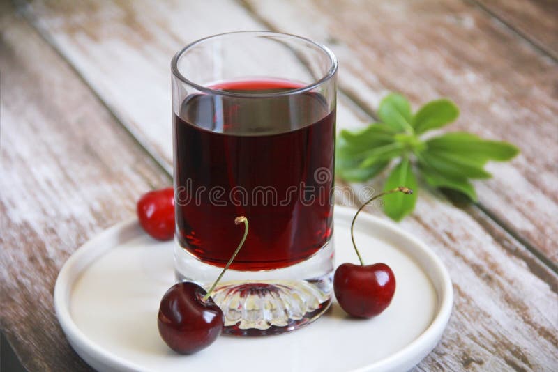 Red Cherry Drink in Glass and Cherry Fruit Stock Photo - Image of food ...