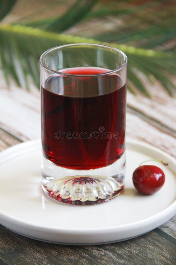 Red Cherry Drink in Glass and Cherry Fruit Stock Photo - Image of fresh ...