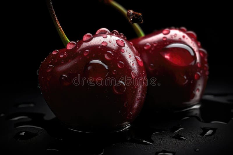 Red Cherry with Drops on Black Gradient Background. Generative AI Stock ...