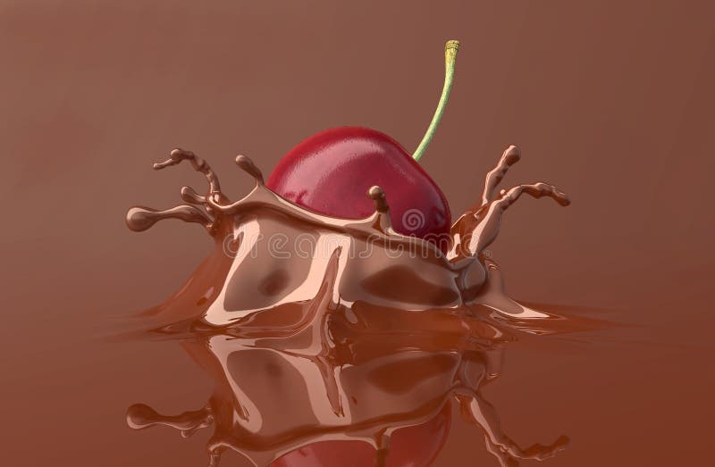 Red Cherry Falling and Splashing into Chocolate. Stock Illustration ...