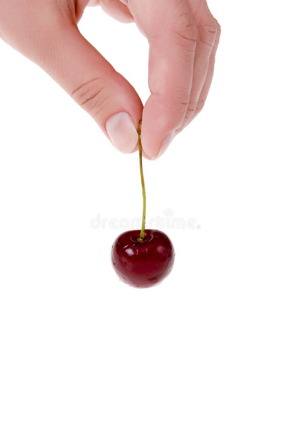 Red cherry in hand stock image. Image of stem, isolated - 10072447