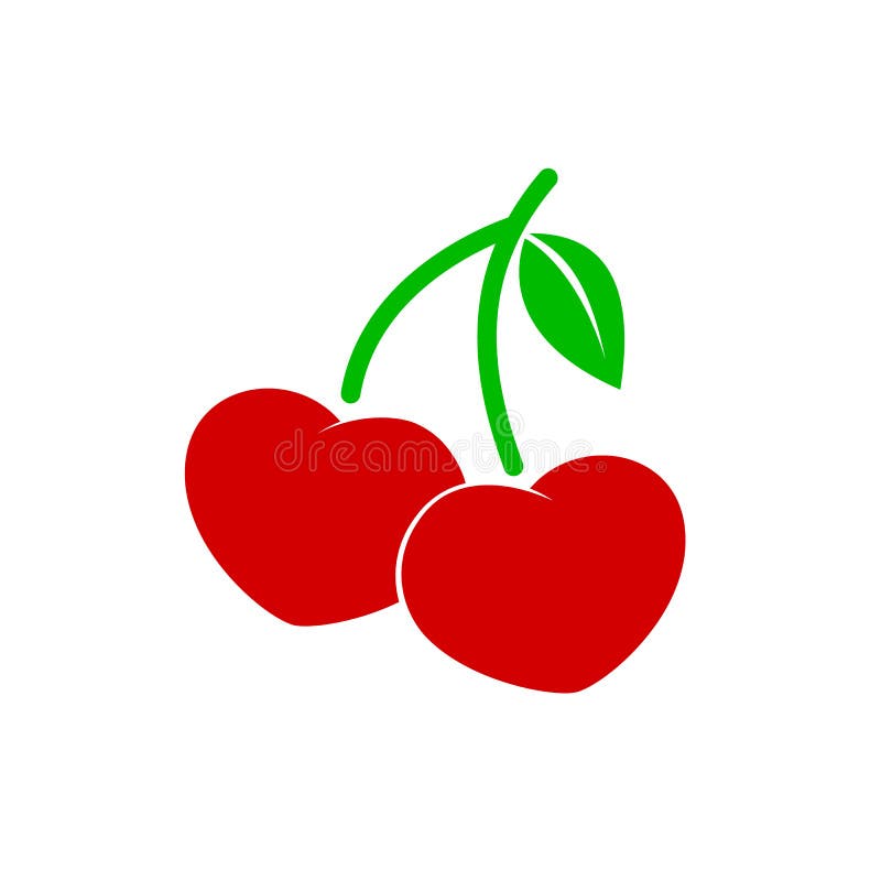 Red Cherry in Heart Shape. Icon Design. Stock Vector - Illustration of ...