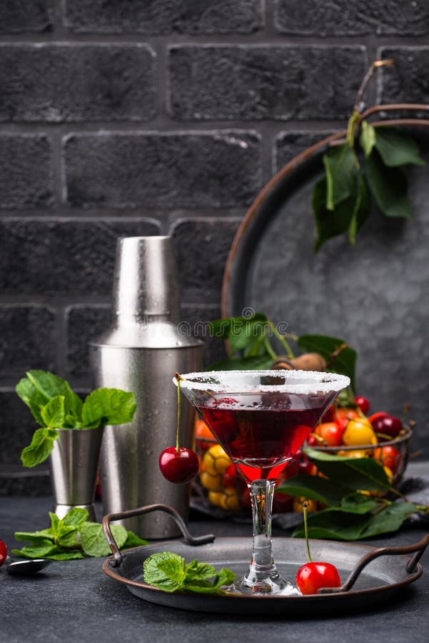 Red Cherry Martini Summer Cocktail Stock Image - Image of cold ...