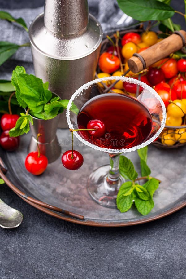 Red Cherry Martini Summer Cocktail Stock Photo - Image of garnish ...