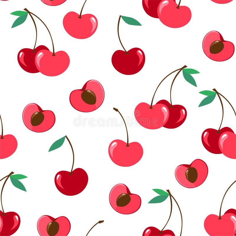 Red Cherry Pattern Seamless Vector Illustration Print Design for ...