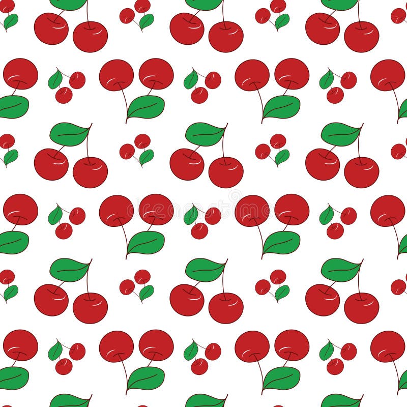 Red Cherry Seamless Pattern with Green Leaf. Design for Fabric, Textile ...