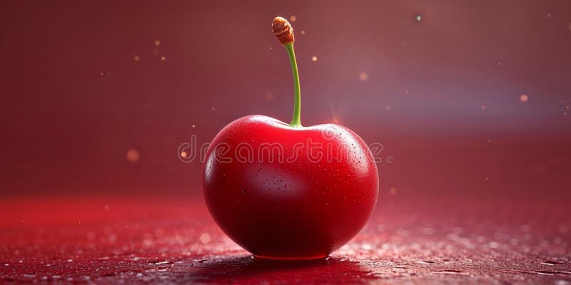 A Red Cherry is Sitting on a Red Background Stock Image - Image of ...