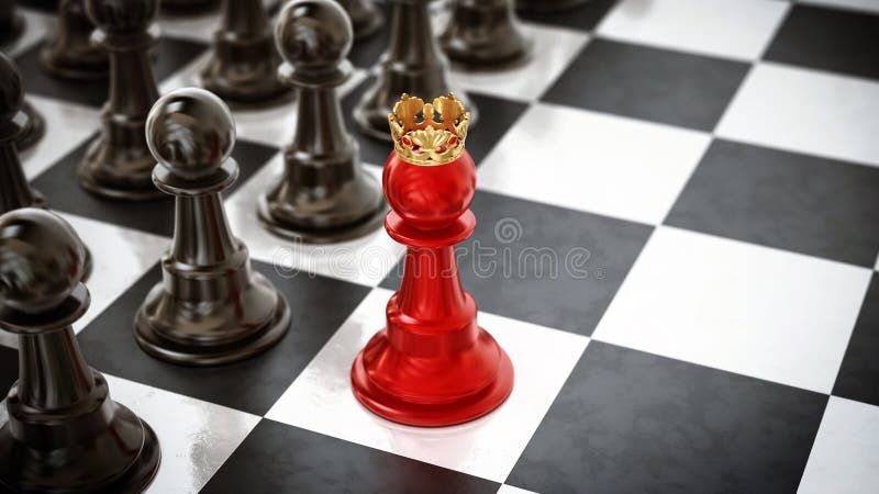 Red Chess Pawn Wearing a Crown Standing in Front of Black Chess Pieces ...