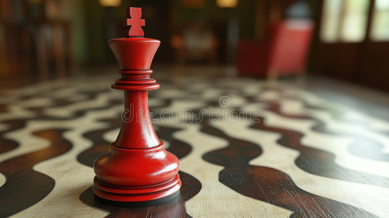 The Red Chess Piece is Positioned on a Surface with Dynamic, Wavy ...