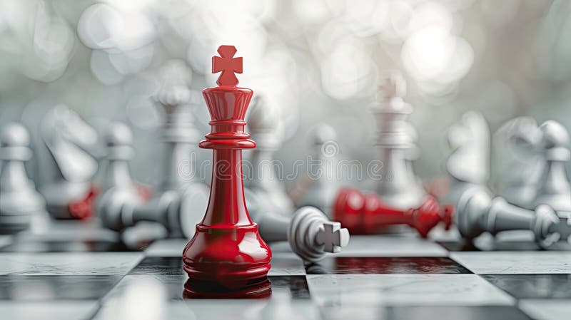 A Red Chess Piece Standing Victoriously on the Board, Surrounded by ...