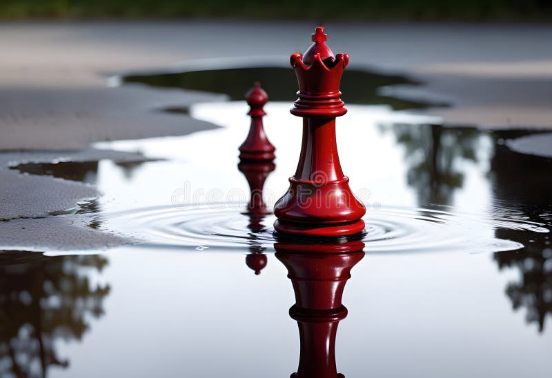 A Red Chess Queen Piece Standing Majestical with the Reflection Stock ...