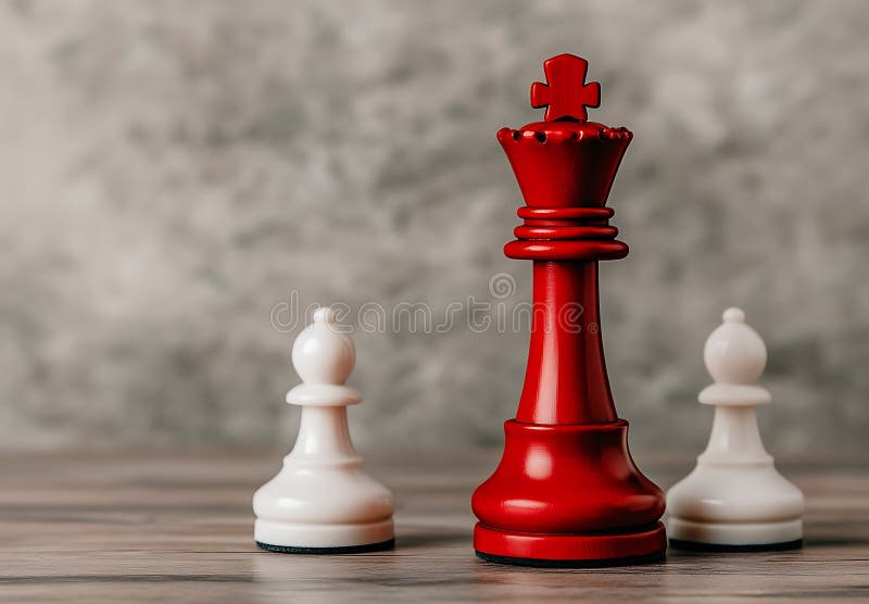 Red Chess Queen Positioned between White Pieces on Wooden Table Stock ...