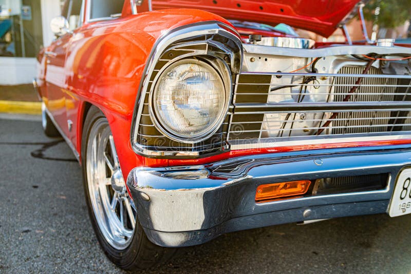 Red Chevrolet Nova SS Retro Car from the 60s. Headlights and Grille ...