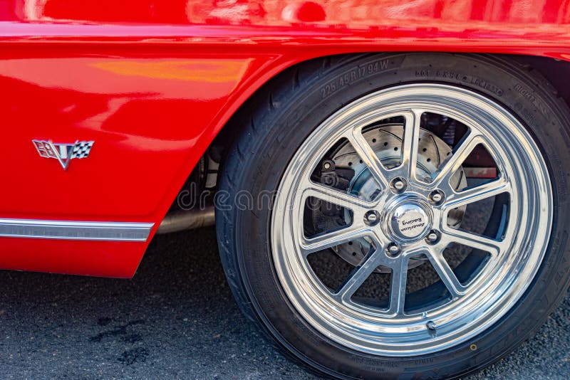 Red Chevrolet Nova SS Retro Car from the 60s. View of the Wheel and ...