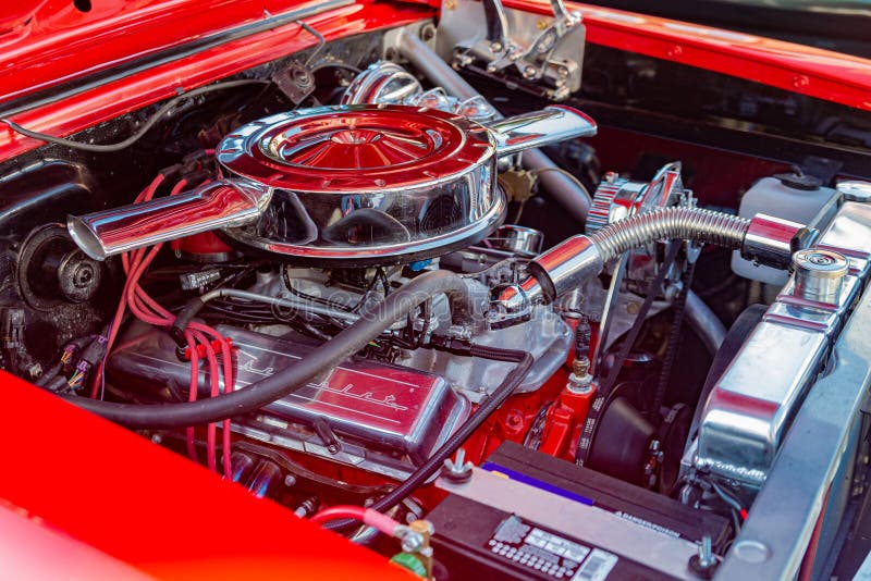 Red Chevrolet Ss Retro Car from the 60s. Collector Car Engine Editorial ...