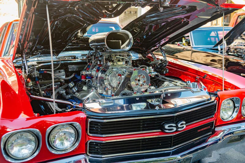 Red Chevy Chevrolet Chevelle SS Retro Race Car with a Boosted Engine ...