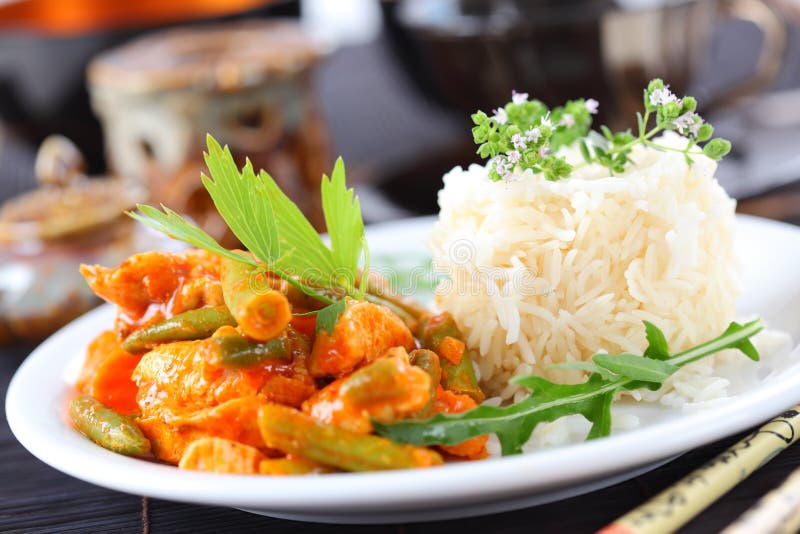 Red Chicken Curry Stripes with Rice Stock Image - Image of lunch ...