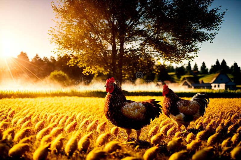 Red Chicken on a Farm in Nature. Hen in a Free Range Farm. Chicken ...