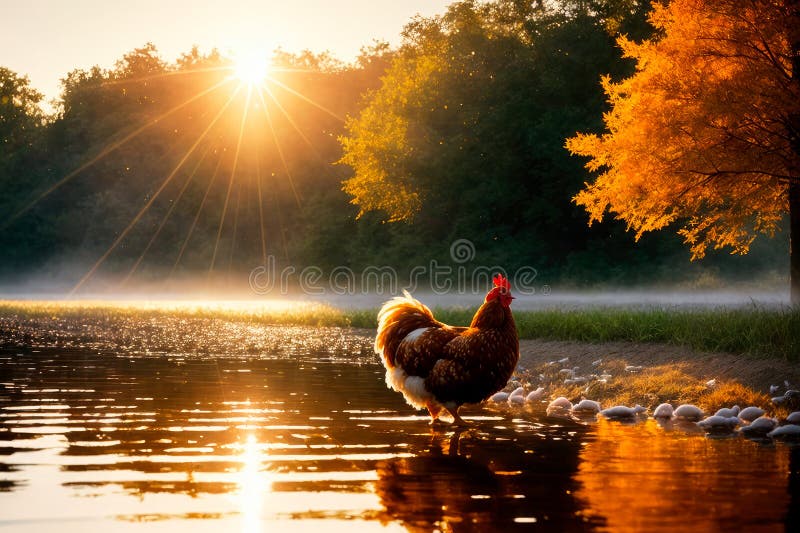 Red Chicken on a Farm in Nature. Hen in a Free Range Farm. Chicken ...