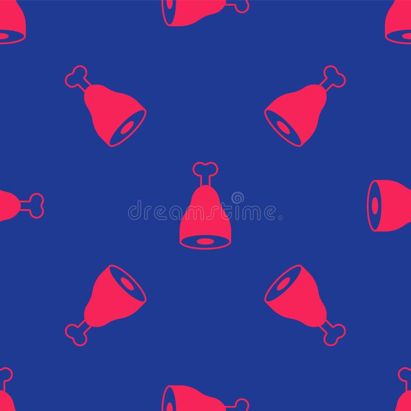 Red Chicken Leg Icon Isolated Seamless Pattern on Blue Background ...