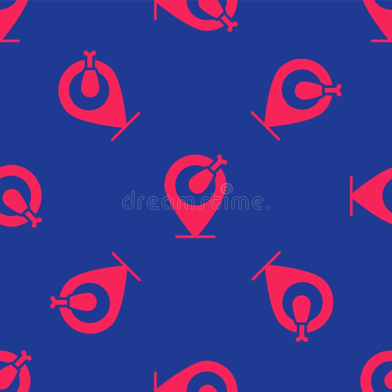Red Chicken Leg Icon Isolated Seamless Pattern on Blue Background ...