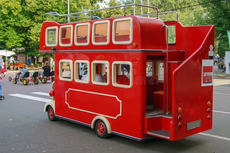 Red Children`s Bus in the British Style Stock Photo - Image of ...