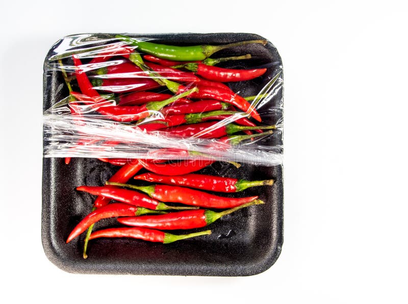 Red Chili in Foam and Plastic Package Stock Photo - Image of produce ...