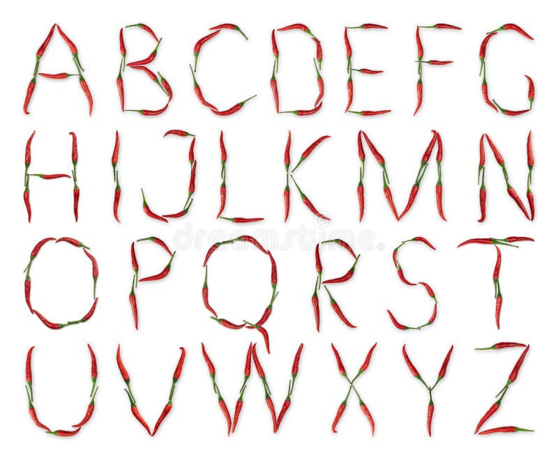 Red Chili Pepper Alphabet Isolated on White. Stock Photo - Image of ...