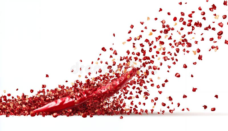 Red Chili Pepper Exploding into Spicy Flakes Vibrant Food Stock ...