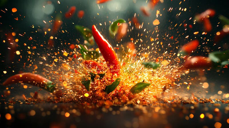 Red Chili Pepper Explosion Vibrant Spice Action Shot Stock Illustration ...