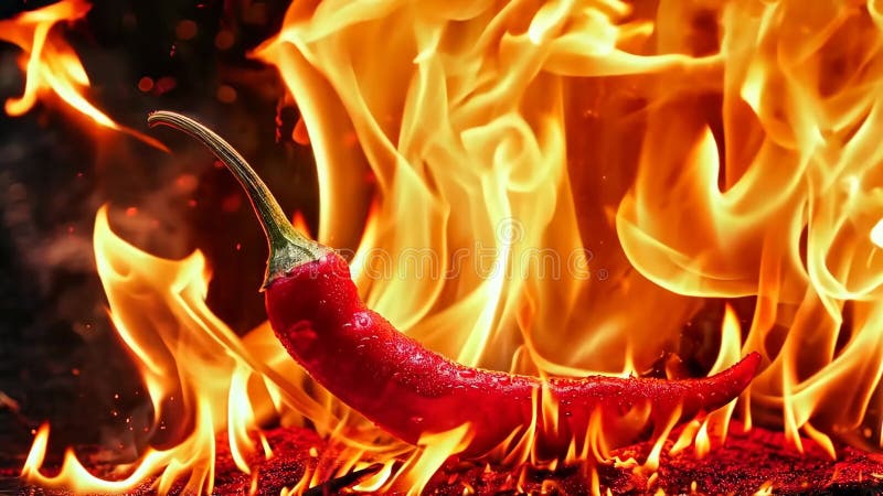A Red Hot Chili Pepper on Fire with a Black Background Stock Video ...